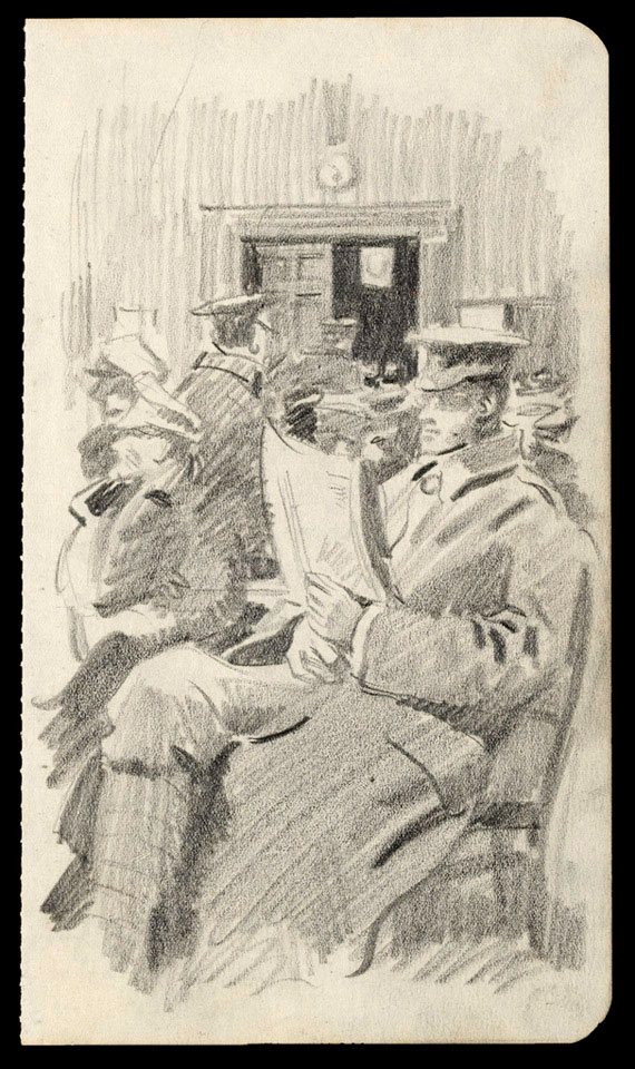 Soldiers reading papers and relaxing in a waiting room, Yorkshire, 1917 ...