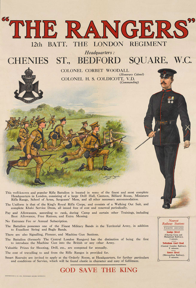'The Rangers', recruiting poster, 12th (County of London) Battalion ...