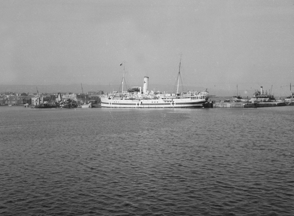 Hospital ship and wrecked shipping, Catania harbour, Sicily, 1943 ...