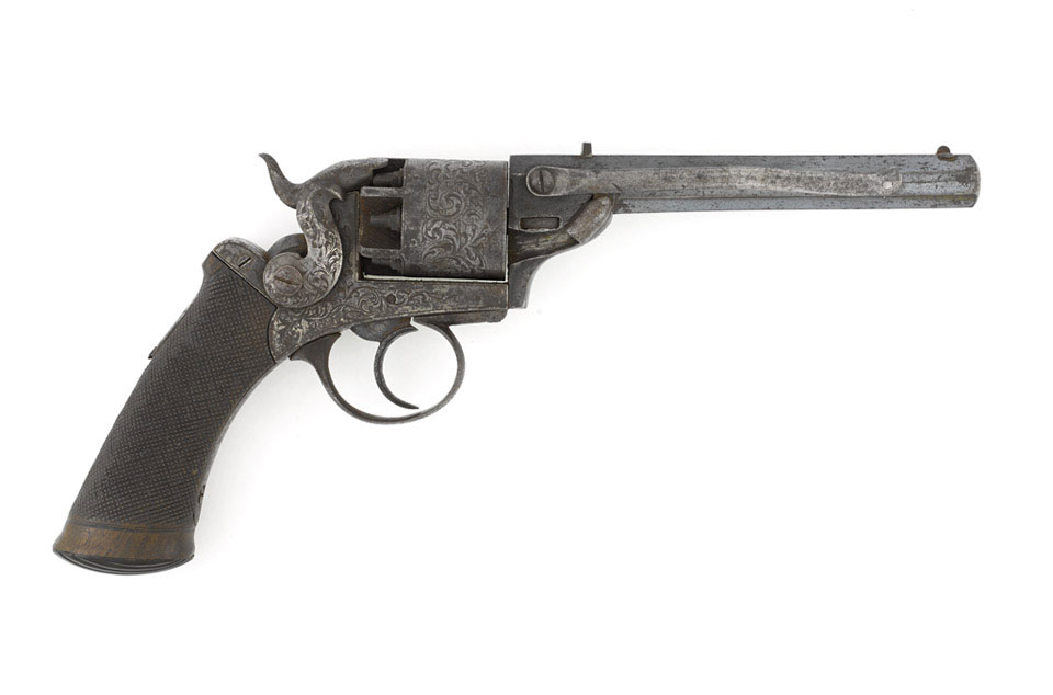 Percussion side-hammer revolver, possibly .38 inch calibre, 1860s (c ...