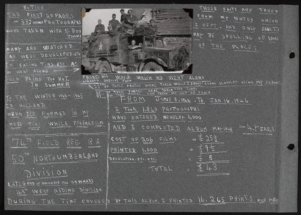 Photographer's notes, Frank Tomlinson, 74th Field Regiment, Royal ...
