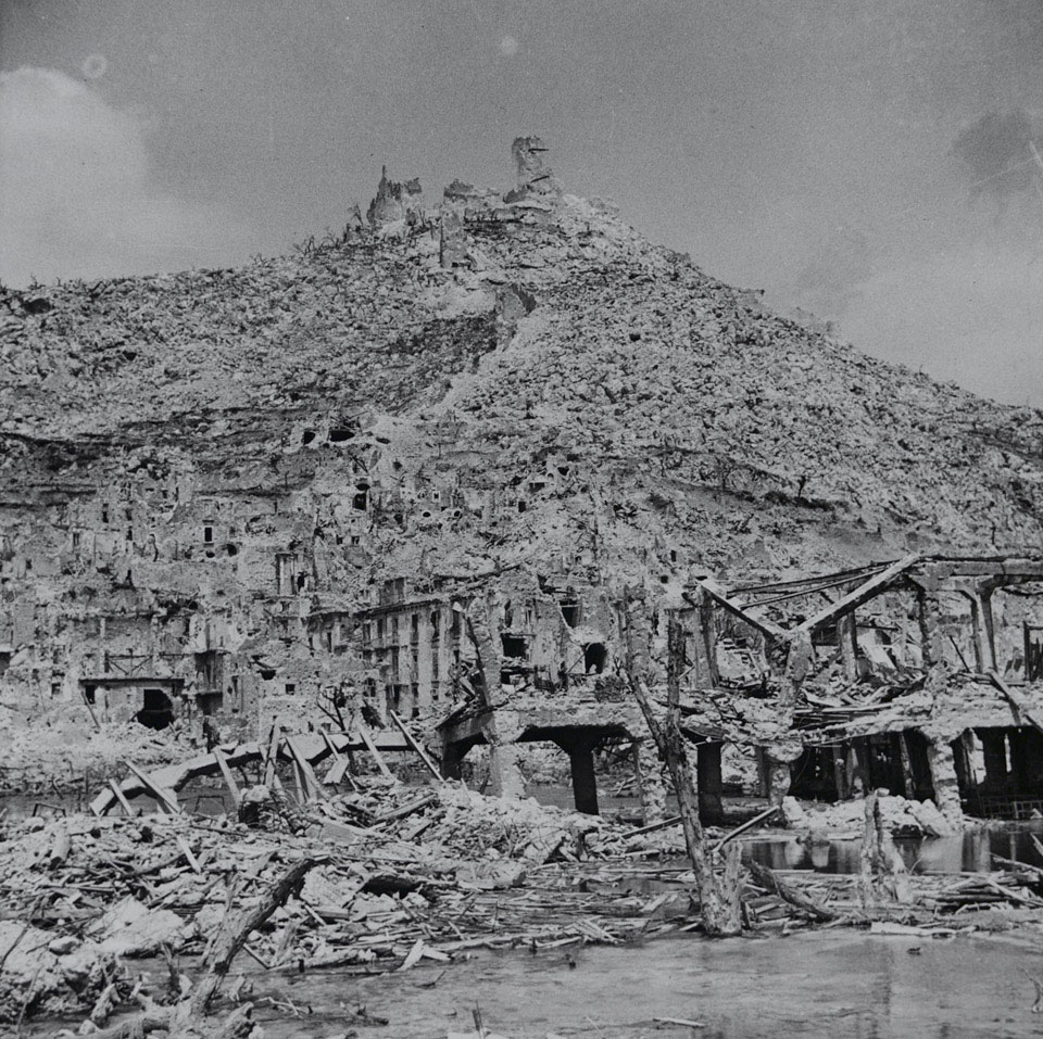 The destruction caused by fighting in the town of Cassino, Italy, 1944 ...