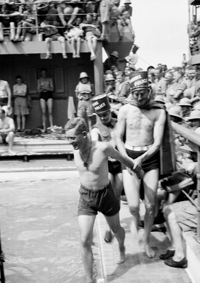 'Crossing the Line', 'Crossing the Line' ceremony, HMT Orion en route ...