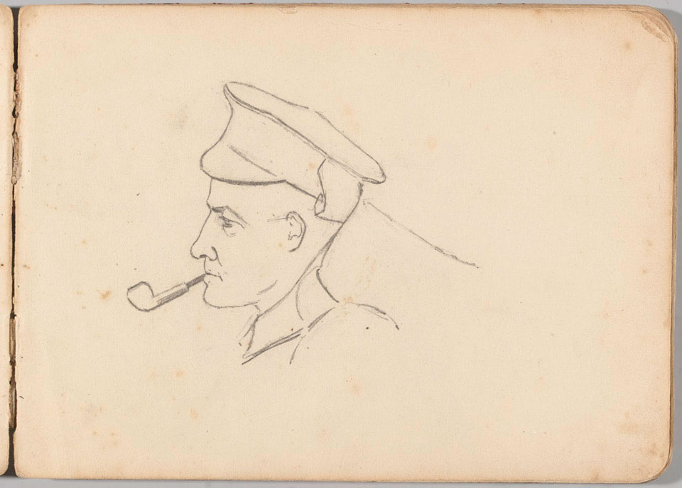 Sketch of a soldier smoking a pipe, World War One (1914-1918) | Online ...