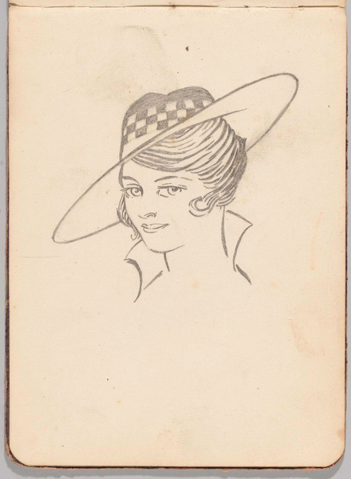 Sketch of a young woman in a fashionable hat., World War One (1914-1918 ...
