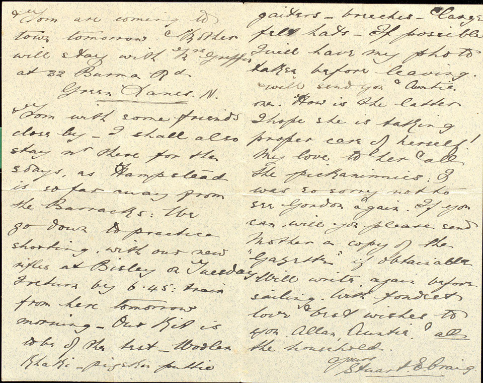 Letter by Stuart Edward Craig, Loch's Horse, to his sister from ...