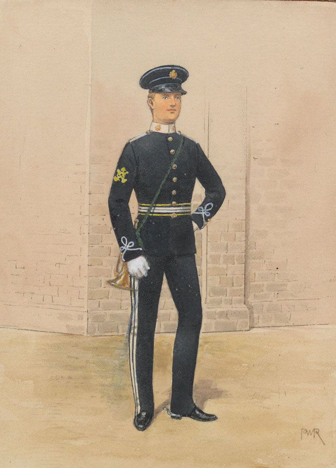 Boy Trumpeter, Army Service Corps, in full dress uniform, 1900 (c ...