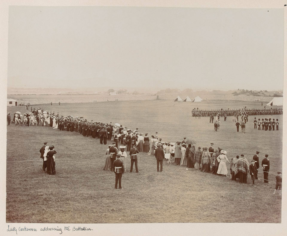 'Lady Castlerosse addressing the Battalion', presentation of new ...