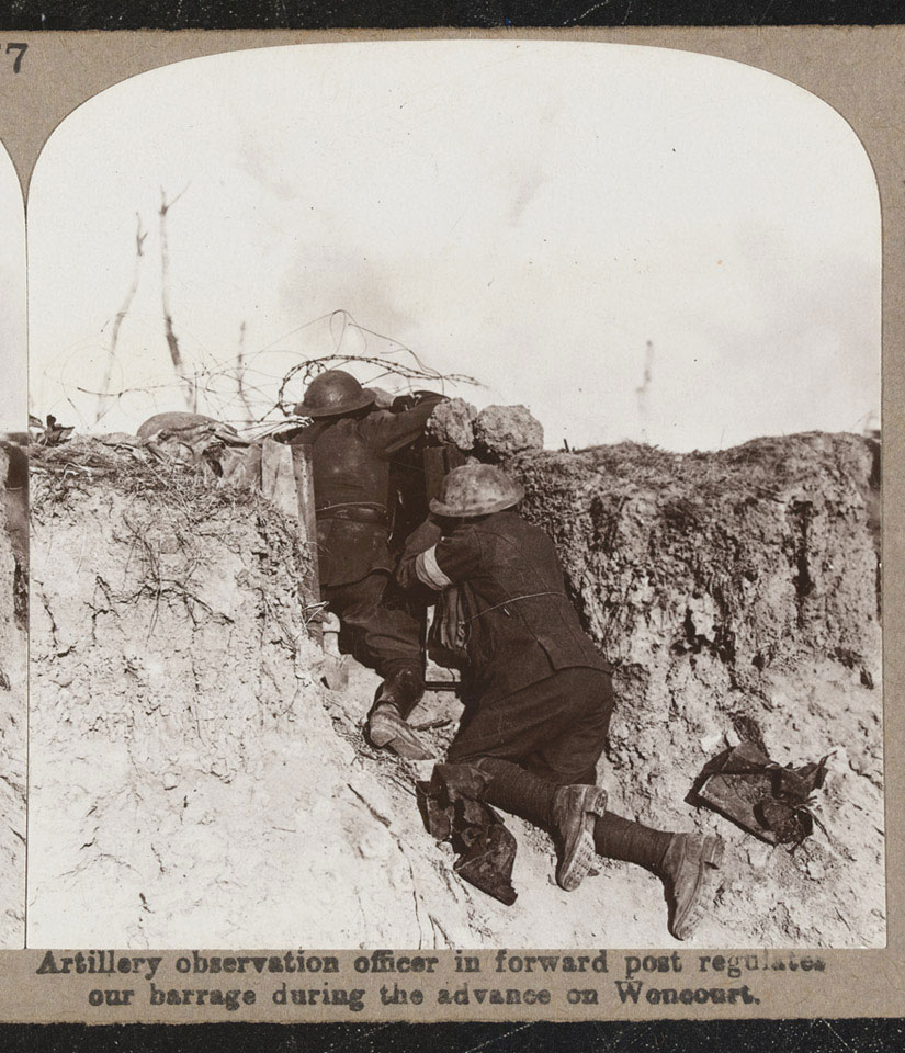 'Artillery observation officer in forward post regulates our barrage ...