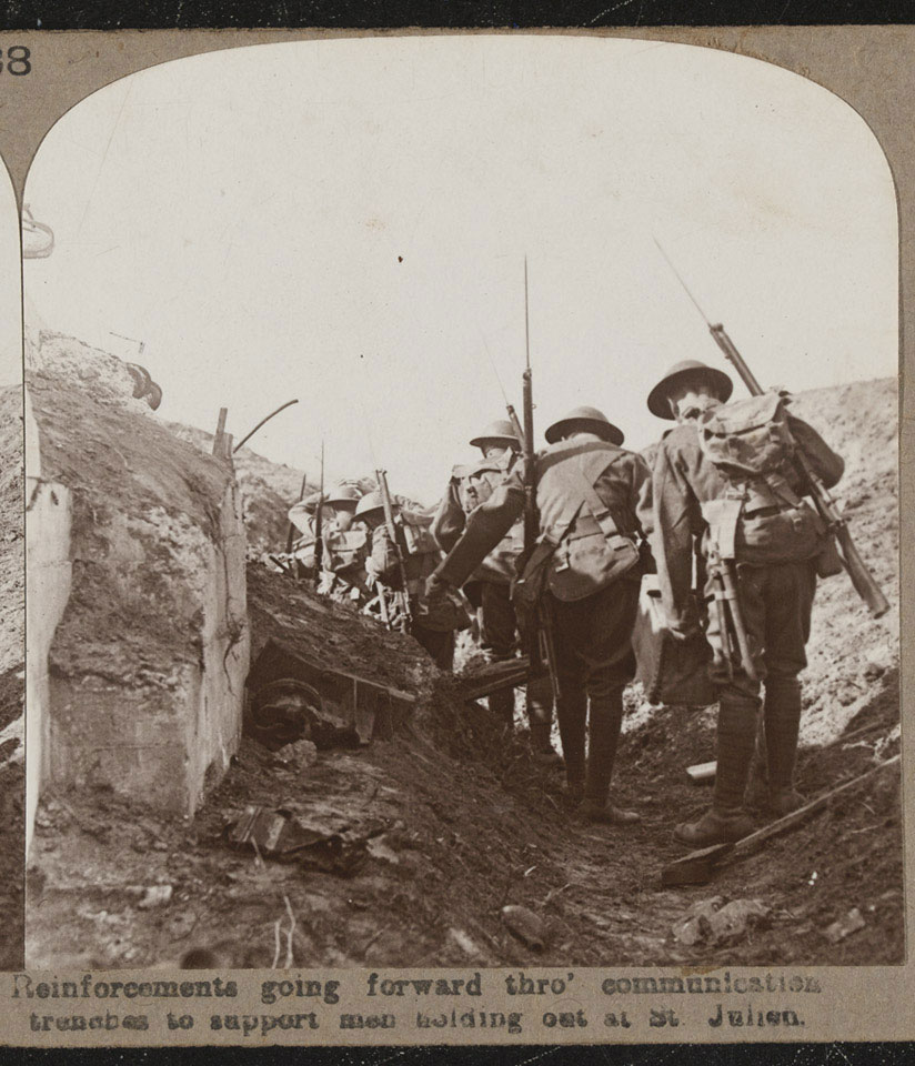 'Reinforcements going forward through communication trenches to support ...