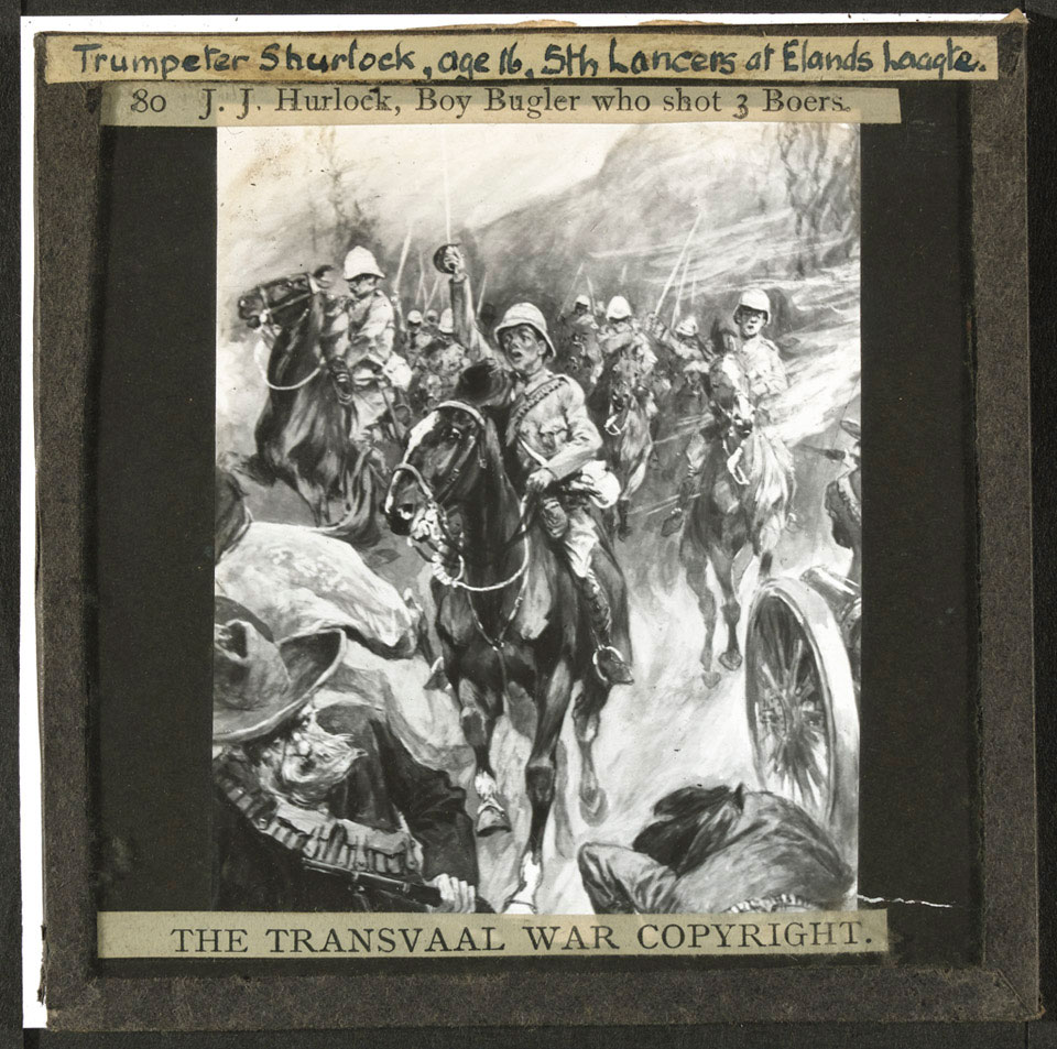 'Trumpeter Shurlock, age 16, 5th Lancers at Elands Laagte.', lantern ...