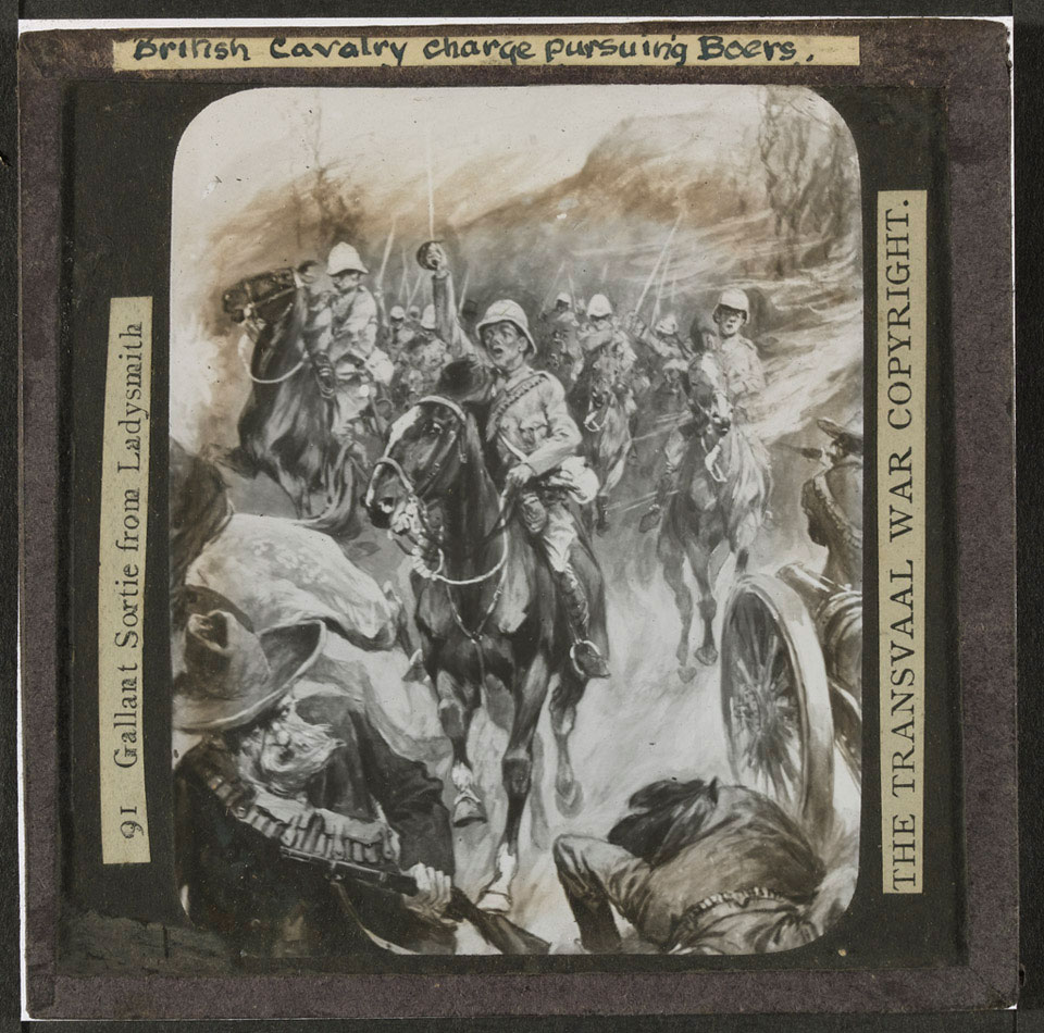 'British Cavalry charge pursuing Boers', lantern slide, 1899 (c ...