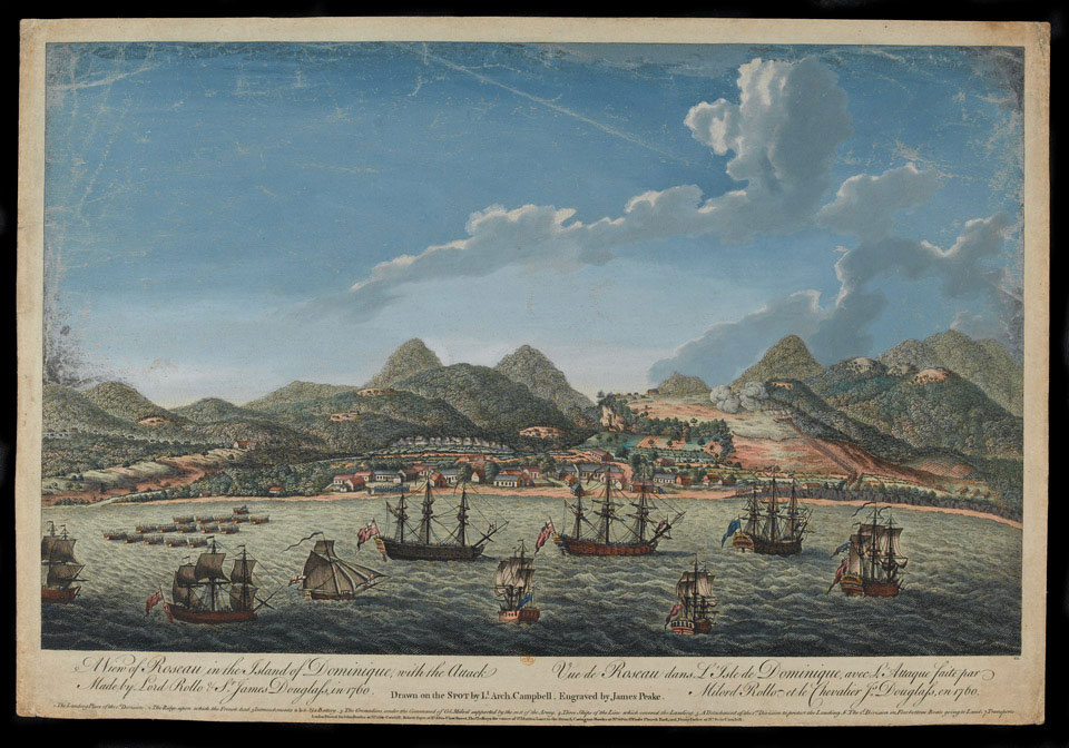 'View of Roseau in the island of Dominique, with the attack made by ...