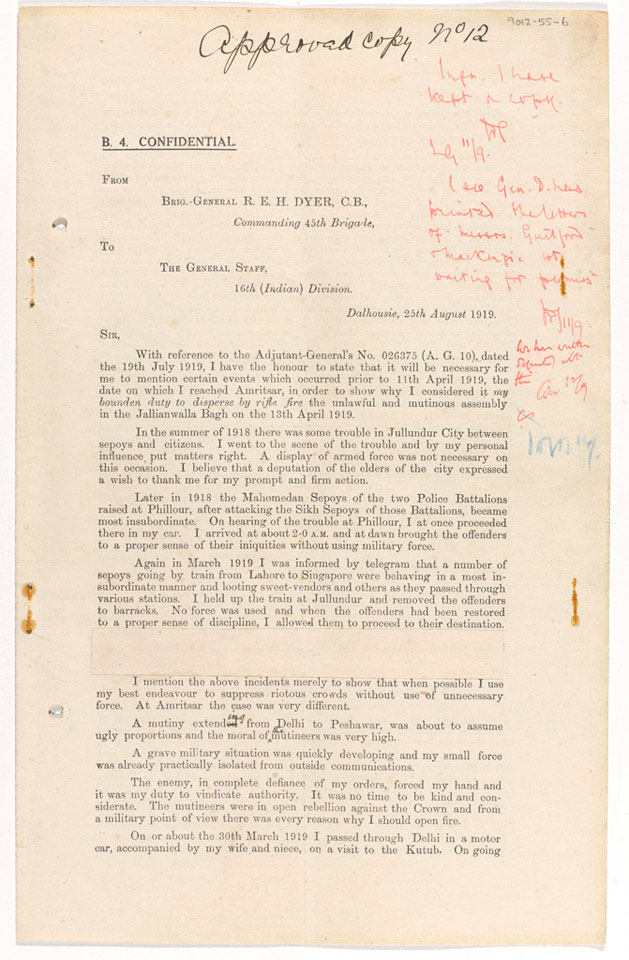 Printed statement by Brigadier General Reginald Edward Henry Dyer ...