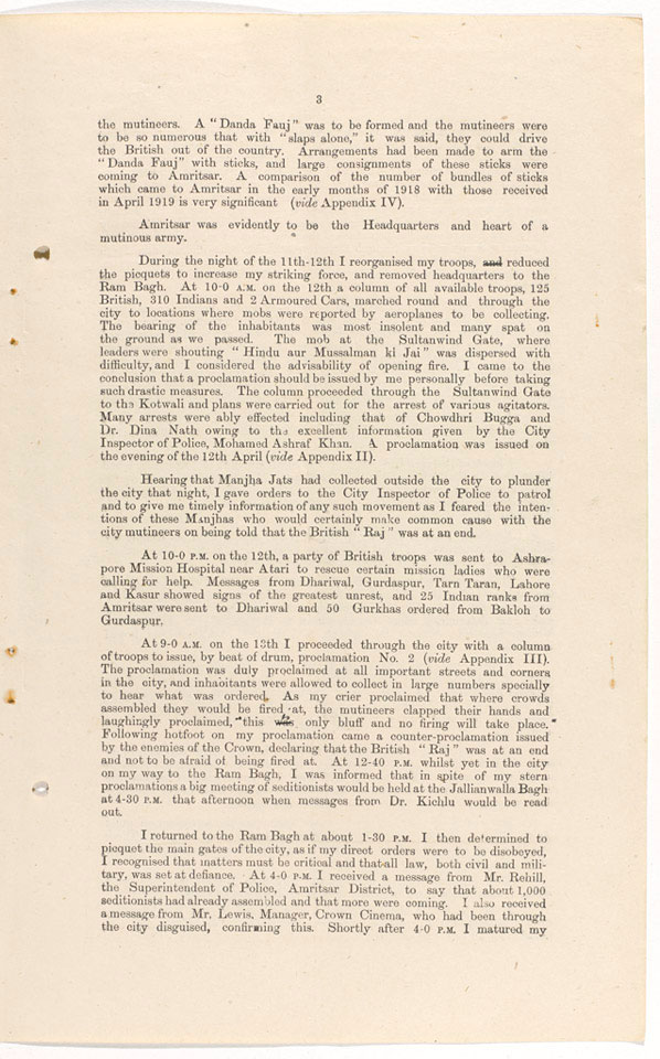 Printed statement by Brigadier General Reginald Edward Henry Dyer ...