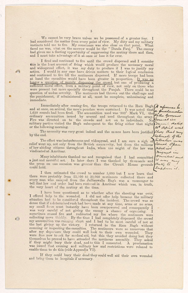Printed statement by Brigadier General Reginald Edward Henry Dyer ...