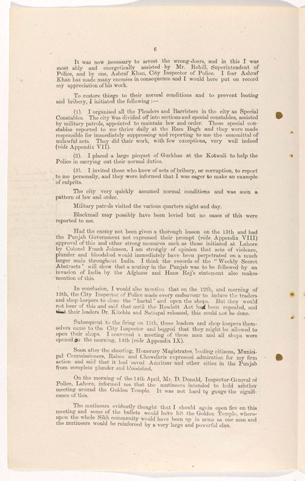 Printed statement by Brigadier General Reginald Edward Henry Dyer ...