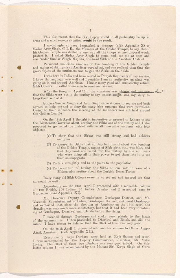 Printed statement by Brigadier General Reginald Edward Henry Dyer ...