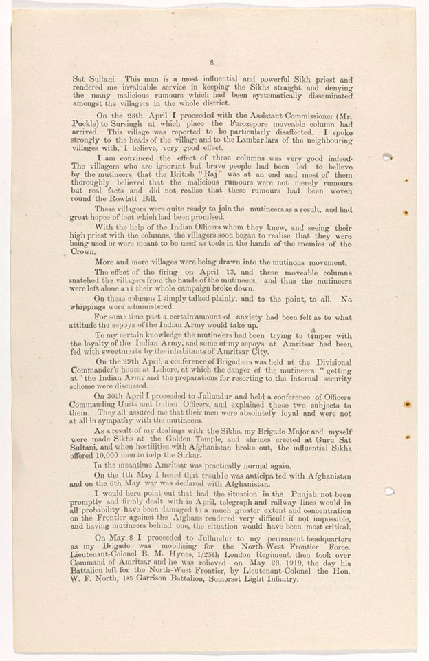 Printed statement by Brigadier General Reginald Edward Henry Dyer ...