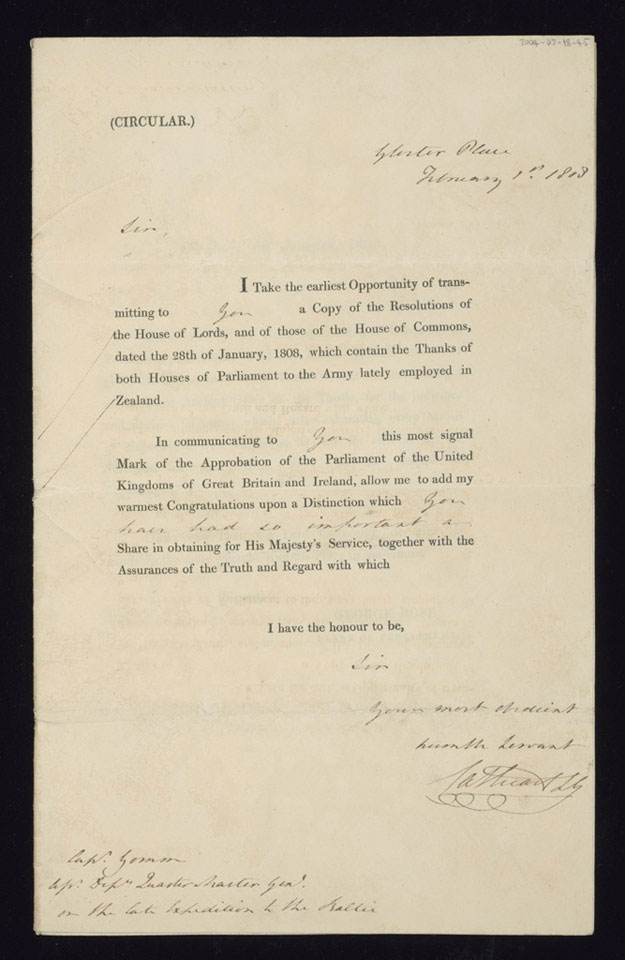 Printed copy of the thanks of the House of Commons for the capture of ...