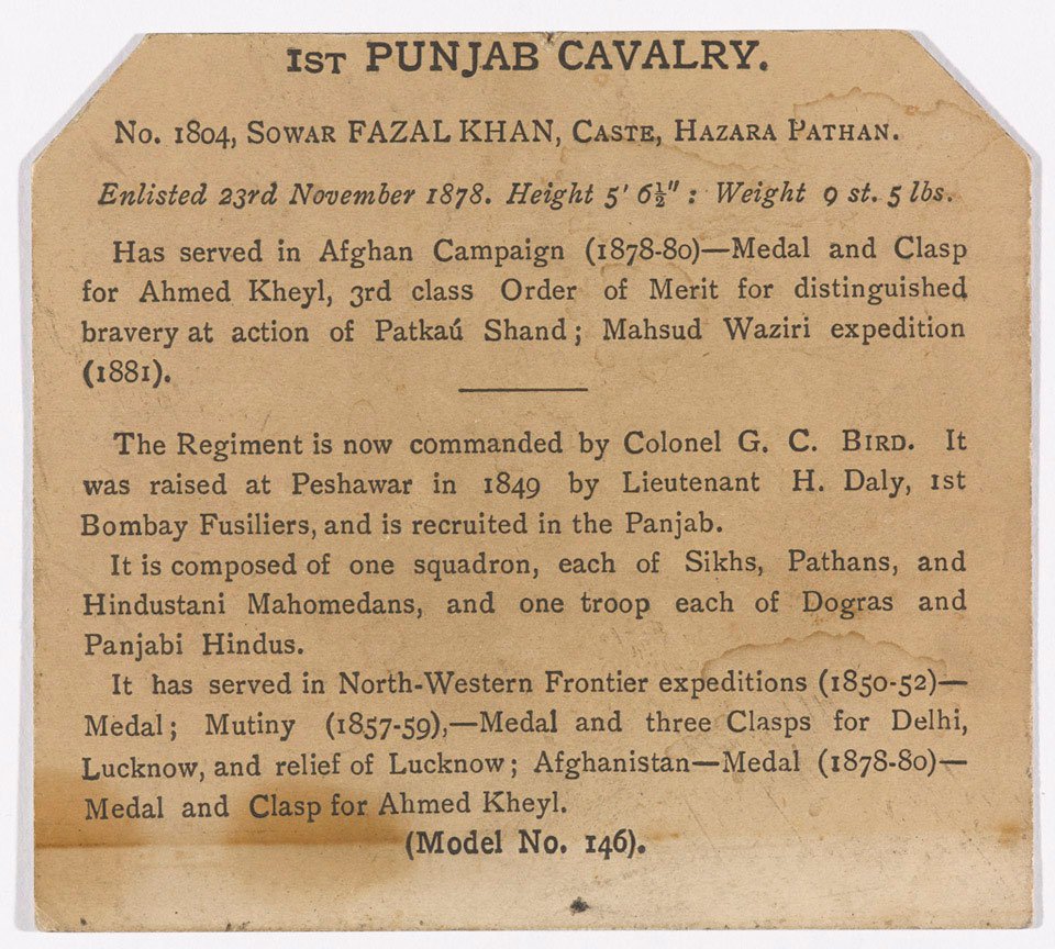 Sowar Fazal Singh, 1st Punjab Cavalry, 1887 (c) | Online Collection ...