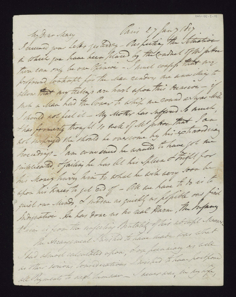 Letter from Reverend Samuel Briscoe to his sister Mary Briscoe in ...