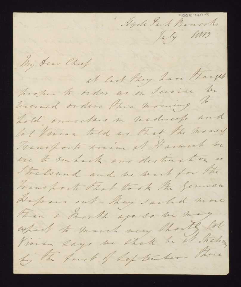 Letter from Lieutenant Standish O'Grady to his father the 1st Viscount ...