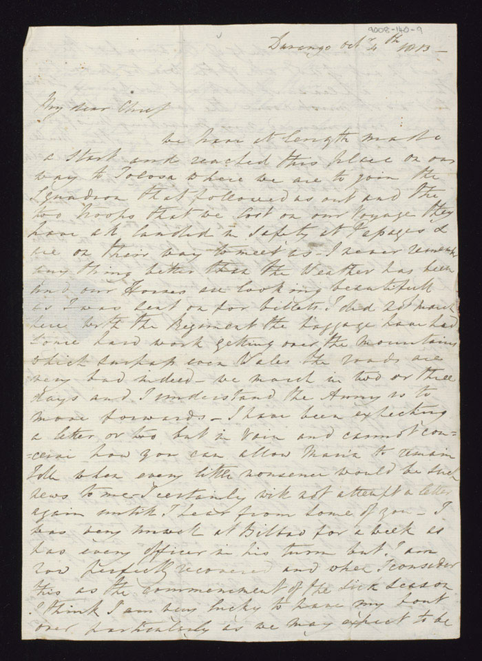 Letter from Lieutenant Standish O'Grady to his father the 1st Viscount ...