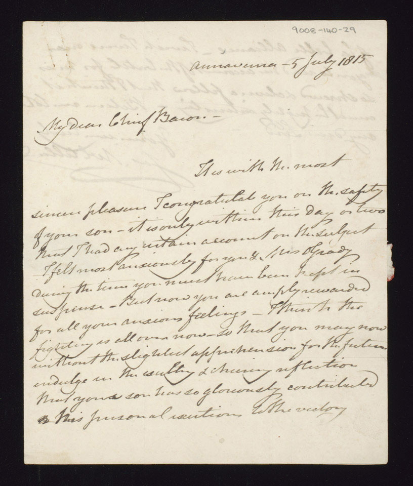 Letter from Melville (?) to the 1st Viscount Guillamore, 5 July 1815 ...