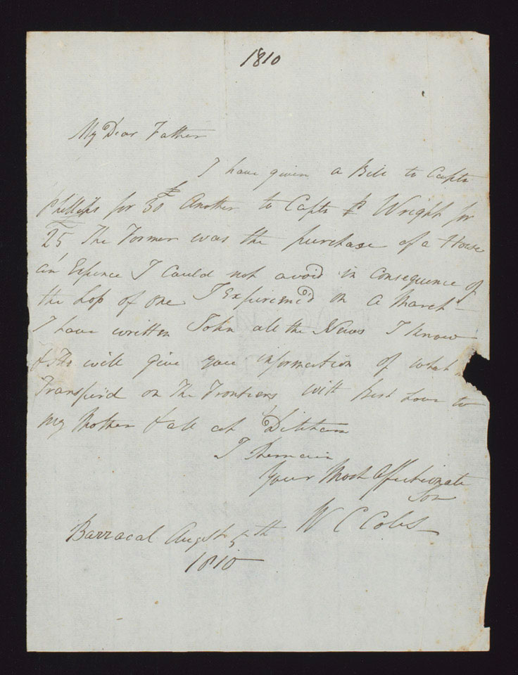 Manuscript letter from Lieutenant William Cowper Coles sent to his ...