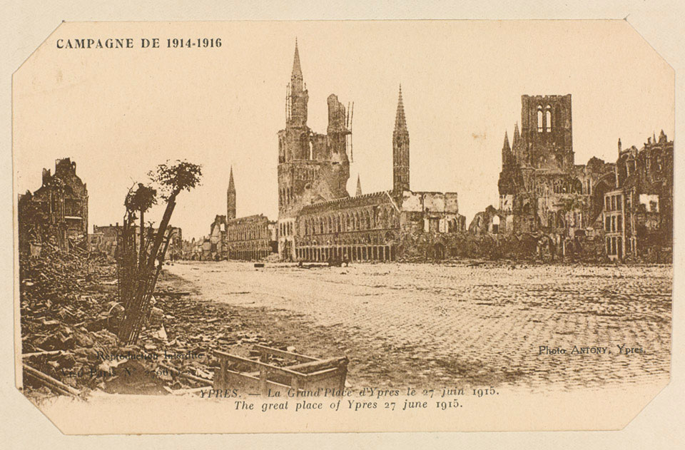 'The great place of Ypres 27 june 1915', postcard photograph, 1916 (c ...