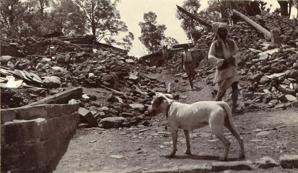 Ruins of Chichya village following earthquake, Kangra Valley, India ...