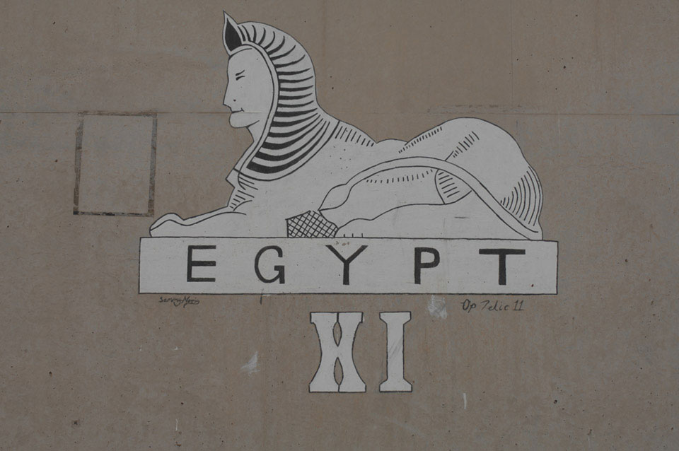 Blast wall mural, 11 (Sphinx) Battery insignia, dating from Operation ...