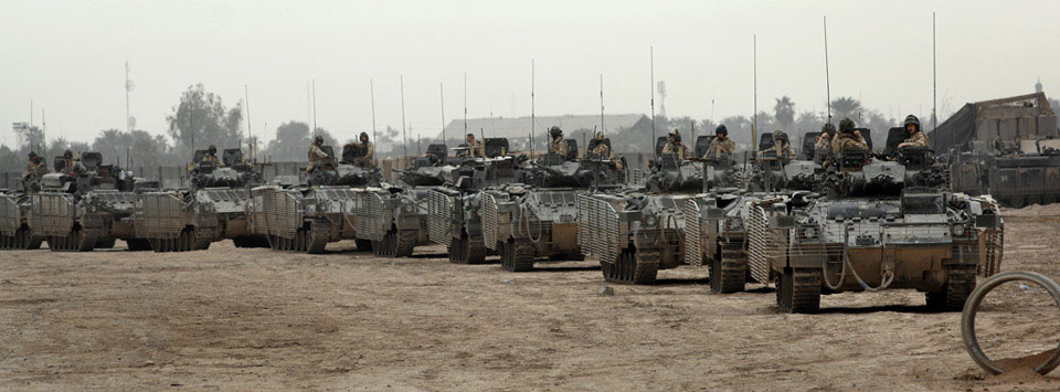 Column of Warrior armoured fighting vehicle, 19 Light Brigade, Basra ...