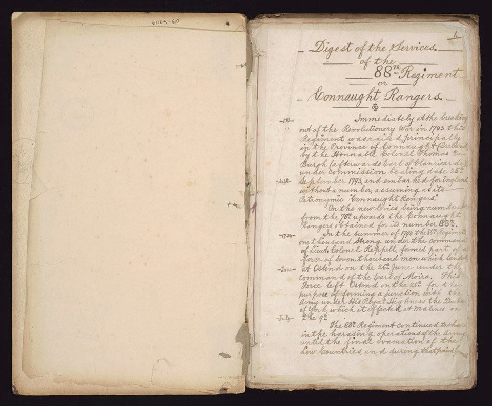 Bound Manuscript Records of Service of the 88th Connaught Rangers, 1793 ...