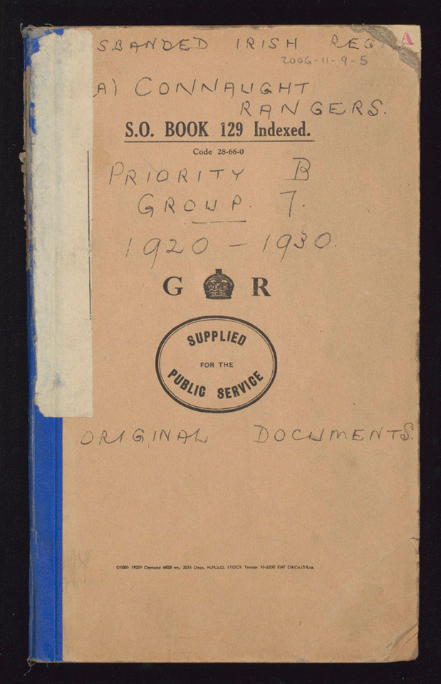 Annual discharge book, Connaught Rangers: Priority B Group 7, 1920-1930 ...