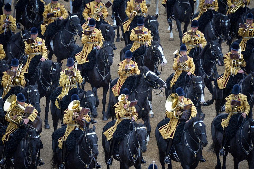 The Band of the Household Cavalry on parade at Horse Guards, London ...