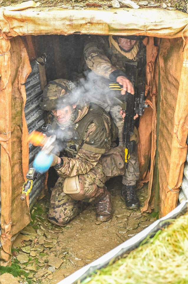 Training in a trench system at the Infantry Battle School, Brecon ...