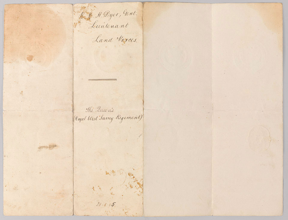 Commission as Lieutenant, Reginald Edward Harry Dyer, The Queen's ...