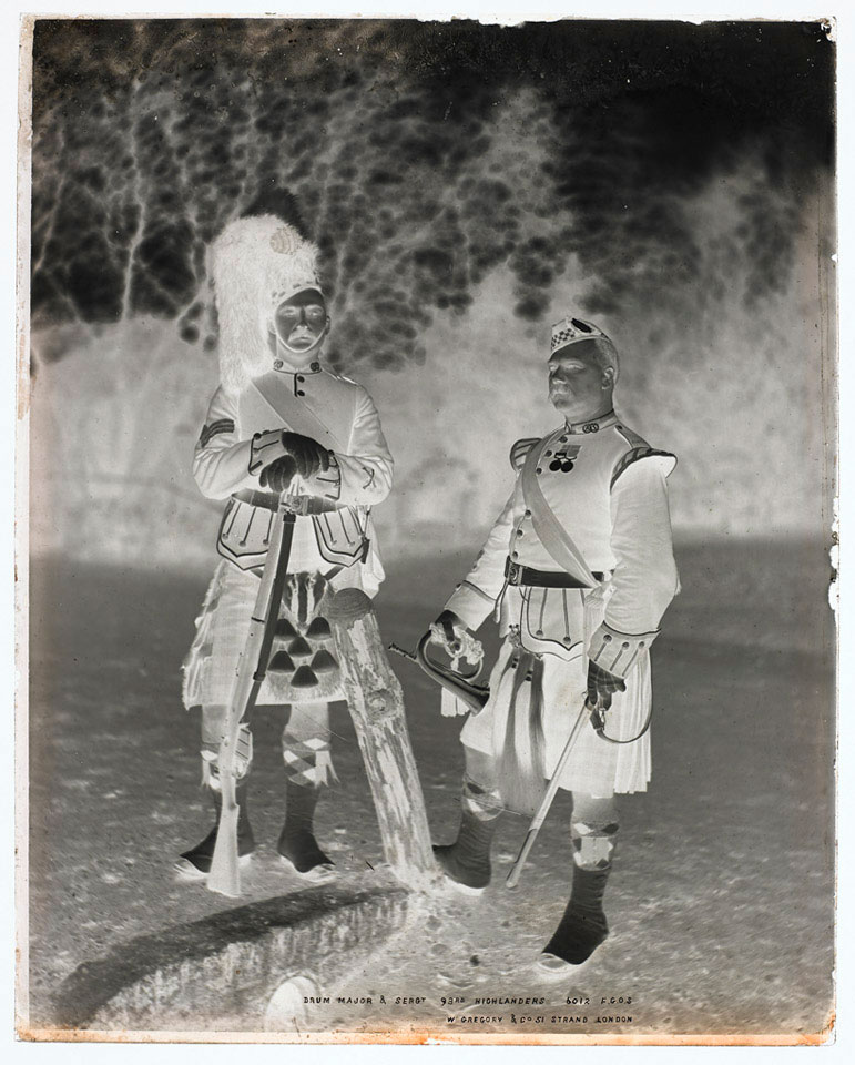 Drum Major and Sergeant, 93rd Highlanders, glass negative, 1892 (c ...