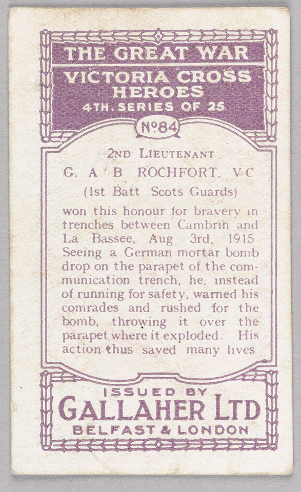 '2nd-Lieut. G.A.B. Rochfort, V.C.', cigarette card, 1915 | Online ...