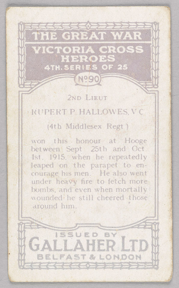 '2nd-Lieut. Rupert P. Hallowes, V.C.', cigarette card, 1915 | Online ...
