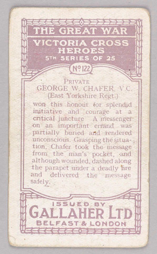 'Private George W. Chafer, V.C.', cigarette card, 1916 | Online ...