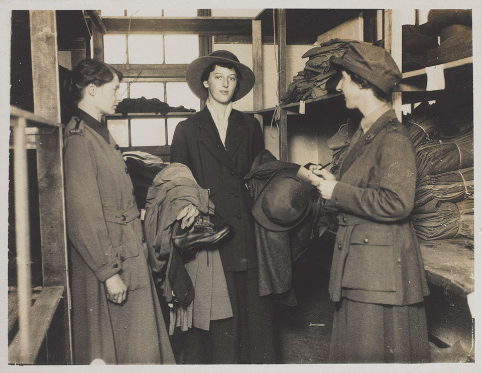 New recruit of Women's Army Auxiliary Corps collecting uniform, 1917 ...