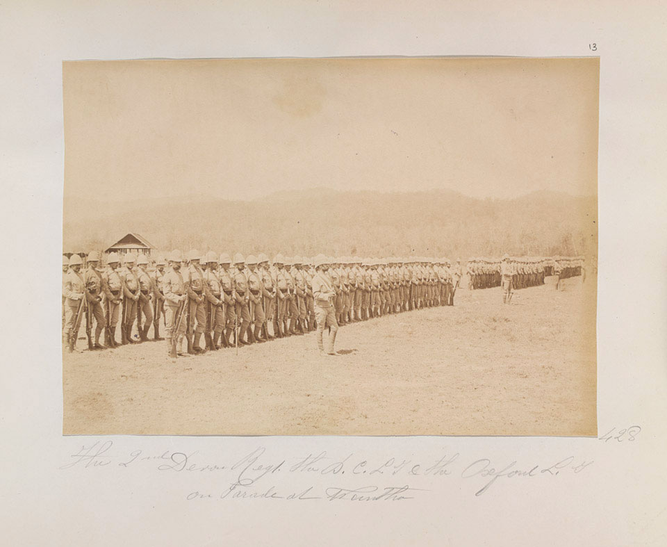 'The 2nd Devon Regt. The D.C.L.I & the Oxford L.I. on Parade at Wuntho ...