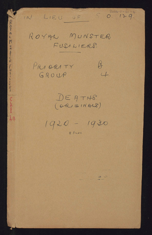 Discharge book, Royal Munster Fusiliers: Deaths, 1922-1930 | Online ...