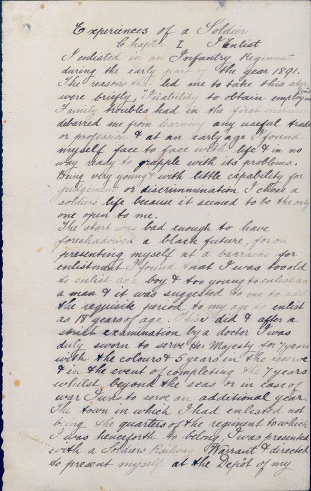 'Experiences of a Soldier', manuscript memoir by an unknown author, 1900 (c) | Online Collection ...
