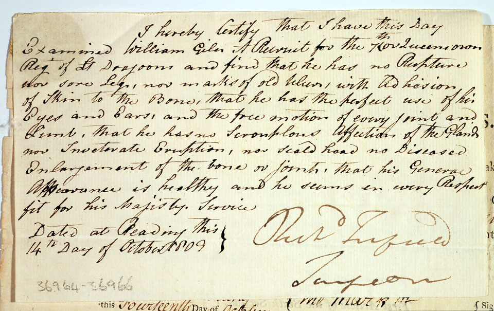 Attestation form of William Giles, 7th (or The Queen's Own) Regiment of ...