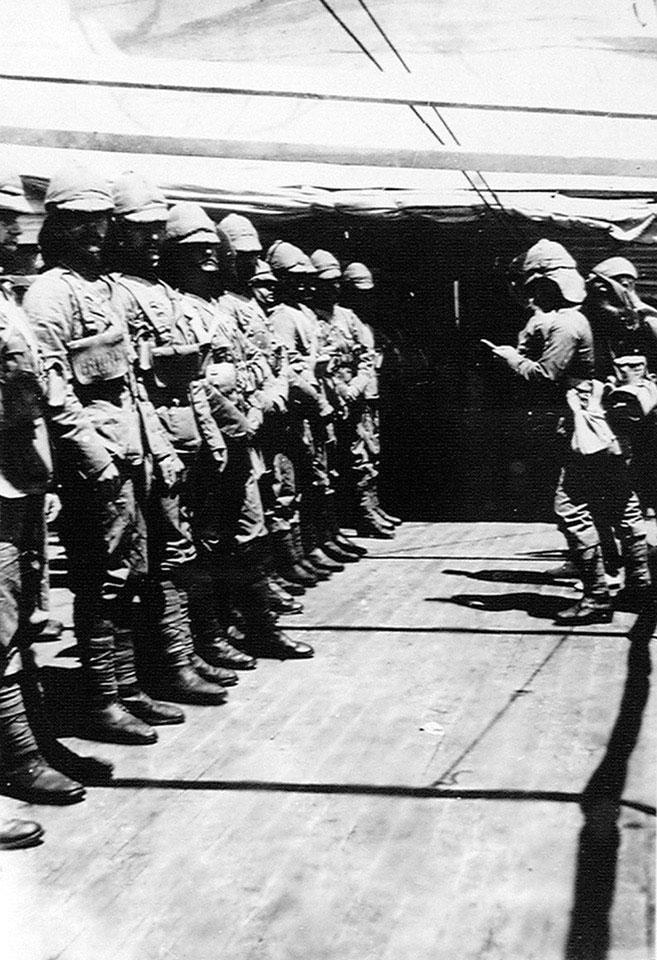Officers inspect men of the Duke of Wellington's (West Riding Regiment ...