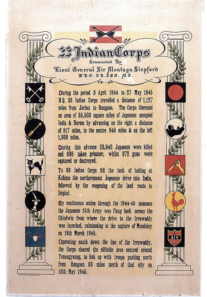 Paper scroll commemorating the 33rd Indian Corps, World War Two, Far ...